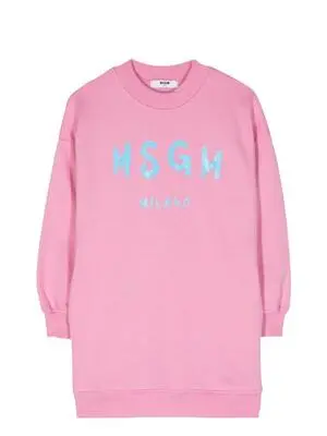 MSGM Crew Neck Sweatshirt Dress - Pink