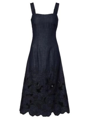 VERONICA BEARD Veronica Beard Rosaura Floral Embroidered Denim Midi Dress