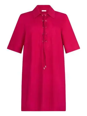 Liu Jo Liu Jo Lace-Up Cotton Mini Dress With Classic Collar Red