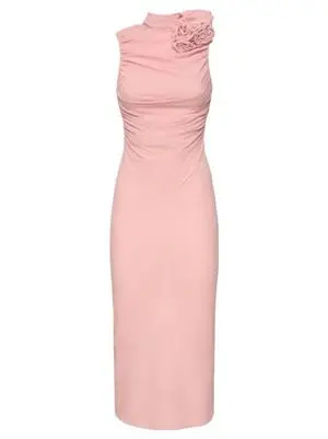 Magda Butrym Sheer Silk Midi Dress With Detachable Rose Appliqués - Pink