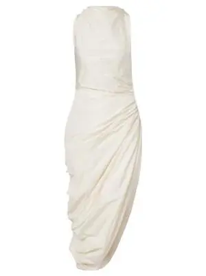 Altuzarra Dora Asymmetrical Ruched Midi Dress - White