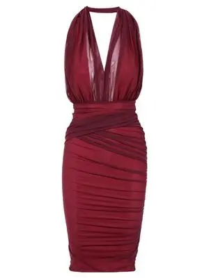 AMAZUIN Pleated Midi Dress With Deep V-Neck And Tie Collar