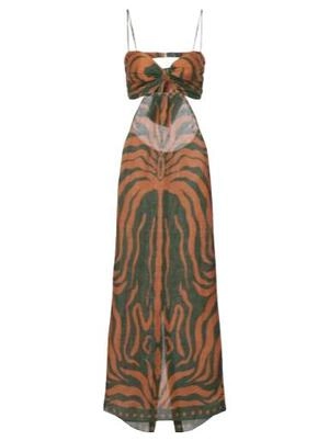 Johanna Ortiz Printed Cutout Linen Maxi Dress - Brown