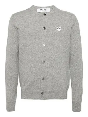 Comme Des Garçons Logo Patch Knitted Cardigan - Light Grey