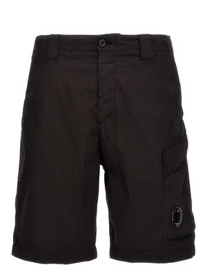 C.P. COMPANY 50 Fili Lens Detailed Straight Hem Shorts - Black