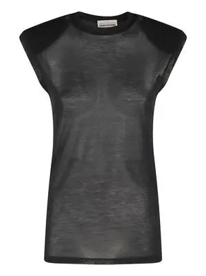 SEMICOUTURE Sleeveless Ribbed Crew Neck Top - Black