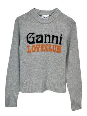 GANNI Ganni Logo-Intarsia Round Neck Long Sleeve Sweater