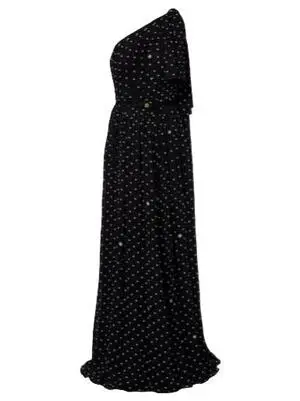 Elie Saab Polka Dot One-shoulder Gown - Black