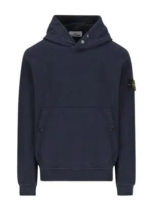 Stone Island Logo Patch Long Sleeve Hoodie - Blue