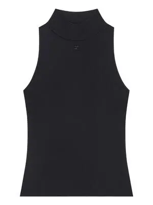 COURREGES Courreges High-Neck Sleeveless Knit Top With Logo Detail Black