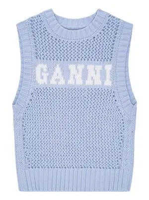 GANNI Logo Intarsia Knitted Vest - Blue