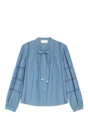IBLUES Loose-fit Band Collar Shirt With Pleated Sleeves - Light Blue