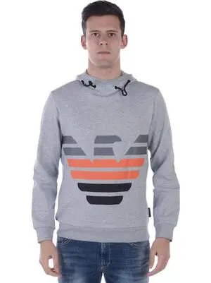 Emporio Armani Long-sleeved Hooded Sweater With Graphic Logo - Gray