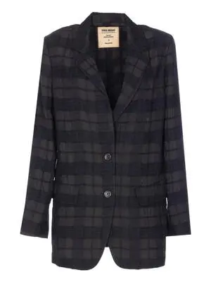UMA WANG Long Sleeve Checked Blazer - Black