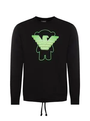 Emporio Armani Long-sleeved Round Neck Sweater With Logo Detail - Black