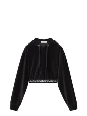 Alexander Wang T Logo Cropped Corduroy Hoodie - Black