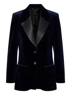Victoria Beckham Velvet Lapel Collar Long-sleeved Blazer - Black