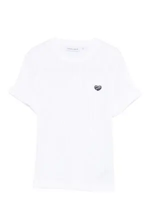 Maison Labiche Ribbed Heart Appliqué T-shirt - White