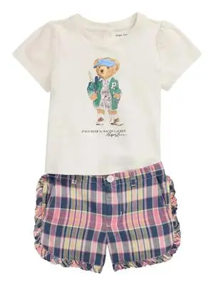 Polo Ralph Lauren Polo Bear Ruffled T-shirt And Shorts Set - White