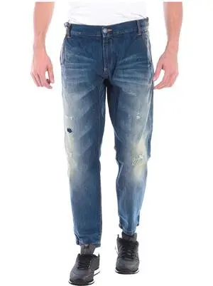 Emporio Armani Distressed Logo Denim Jeans - Blue