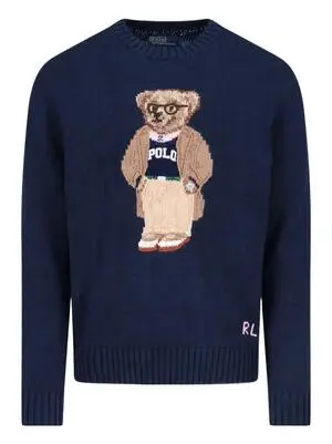 Polo Ralph Lauren Long-sleeved Crewneck Jumper With Embroidered Polo Bear - Navy