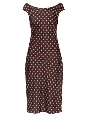 Posse Polka Dot Midi Dress With Draped Open Back Brown