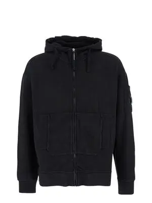 C.P. COMPANY Drawstring Zip-up Hoodie - Black