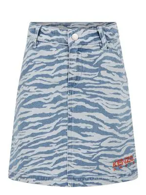 Kenzo Denim Skirt With Tiger Pattern - Blue