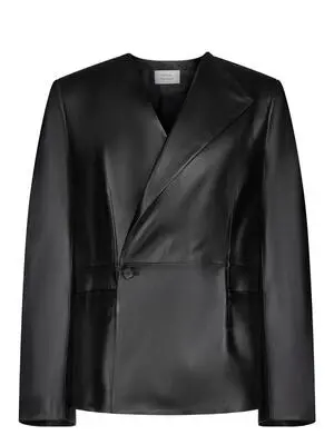 Loulou De Saison Asymmetrical Lapel Leather Jacket - Black