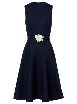 Oscar De La Renta Belted Wool-blend Midi Dress - Black