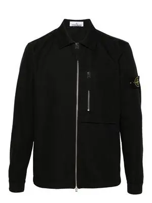 Stone Island Compass Badge Zip Shirt Jacket - Black