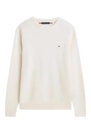 Tommy Hilfiger Textured Knit Crew Neck Jumper - Ivory