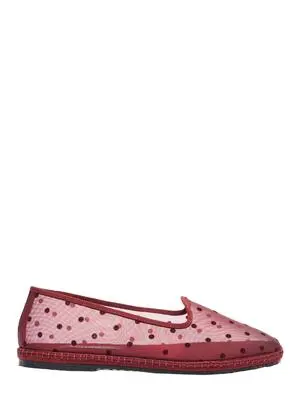SCAROSSO Burgundy Polka Dot Mesh Ballet Flats - Pink