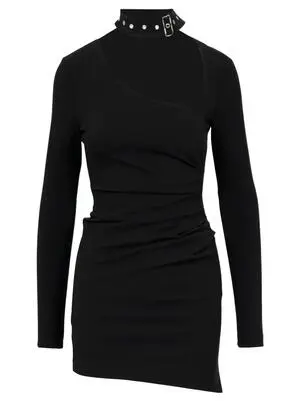 ANIYE BY Long Sleeve Asymmetrical Mini Dress With Choker Detail - Black