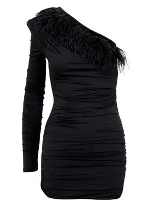 ANIYE BY One-shoulder Feather-trimmed Mini Dress - Black
