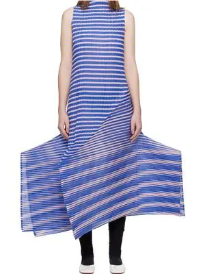 ISSEY MIYAKE Issey Miyake Sleeveless High Collar Striped Dress With Asymmetrical Hem