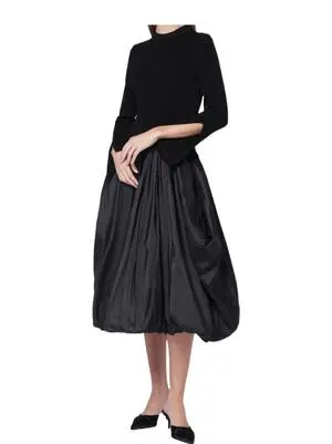 Simkhai Kenlie Midi Dress With Stand-up Collar And Slit Cuffs - Black