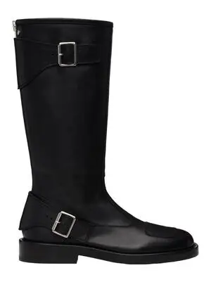 ANN DEMEULEMEESTER Knee-high Patchwork Leather Motorcycle Boots - Black