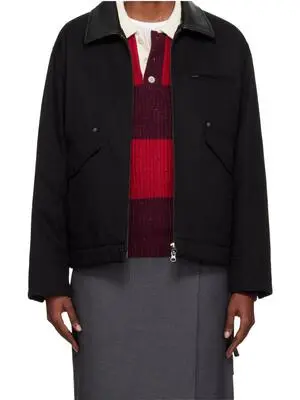 DUNST Faux Leather Collar Zip-up Jacket - Black