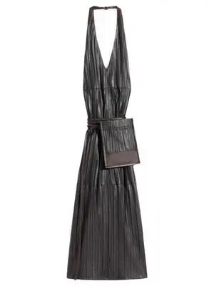 LEMAIRE Pleated Leather Apron Dress - Espresso