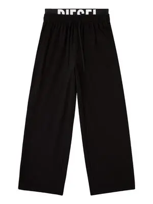 DIESEL® Logo Waistband Drawstring Wide Leg Pants - Black