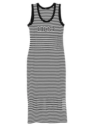 Liu Jo Striped Midi Dress With Logo Embellishment - Black