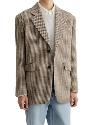 DUNST Check Blazer With Microsuede Elbow Patches - Multicolor