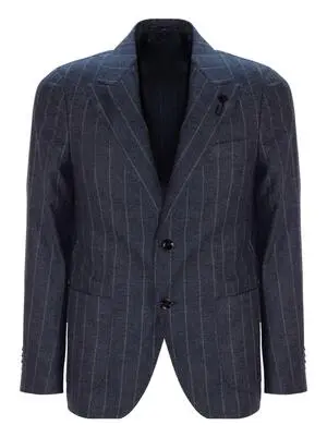 LARDINI Single Breasted Striped Blazer - Black