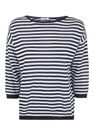 BASERANGE Striped Crew Neck Sweater - Black