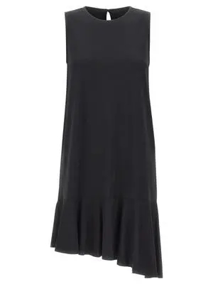 KAOS Sleeveless Asymmetrical Ruffled Hem Dress - Black
