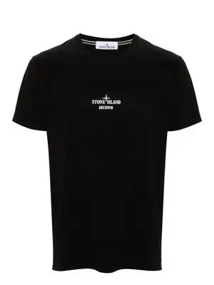 Stone Island Logo Printed Crewneck T-shirt - Black