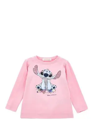 Monnalisa Embellished Stitch Long Sleeve T-shirt - Pink