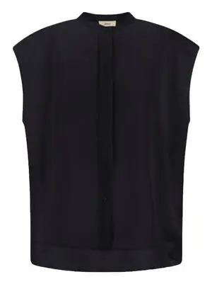 Herno Mandarin Collar Sleeveless Top - Black