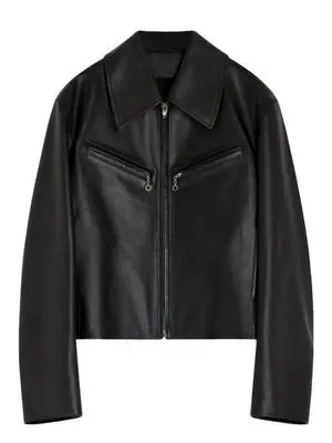 LEMAIRE Boxy Leather Blouson Jacket - Brown